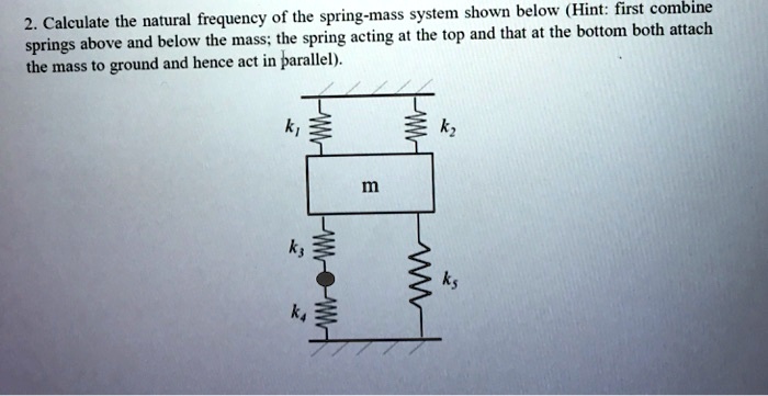 SOLVED: 2. Calculate the natural frequency of the spring-mass system shown below (Hint: first ...