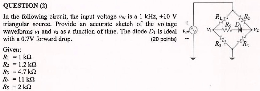 question 2 in the following circuit the input voltage vi is a 1 khz l0 v triangular source ...