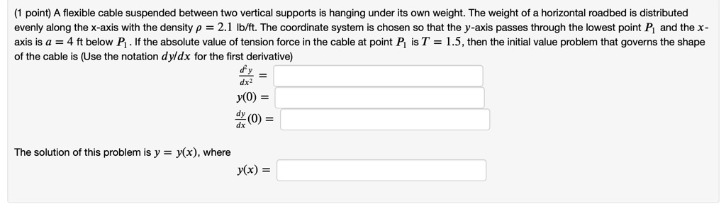 SOLVED: point) A flexible cable suspended between two vertical supports ...