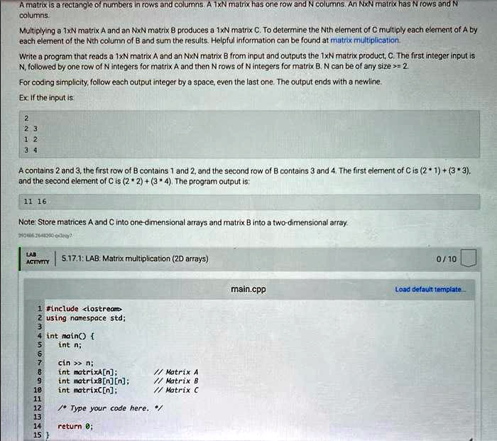 c a matrix is a rectangle of numbers in rows and columns a 1xn matrix has one row and n ...