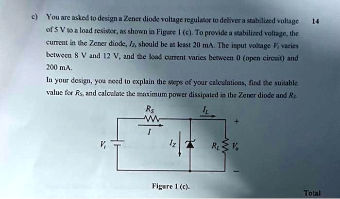 SOLVED: 2c) You are asked to design a Zener diode voltage regulator to ...