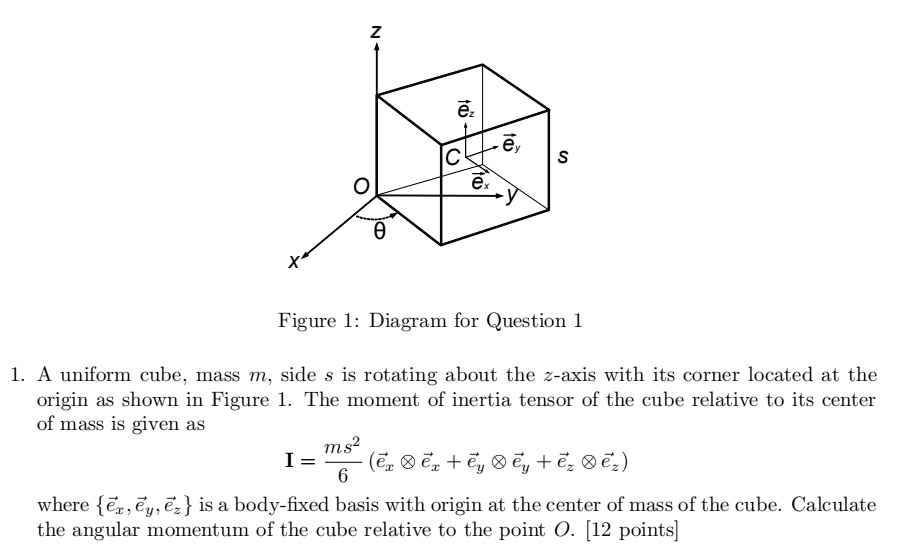ey figure l diagram for question a uniform cube mass 1 side is rotating about the z axis with ...