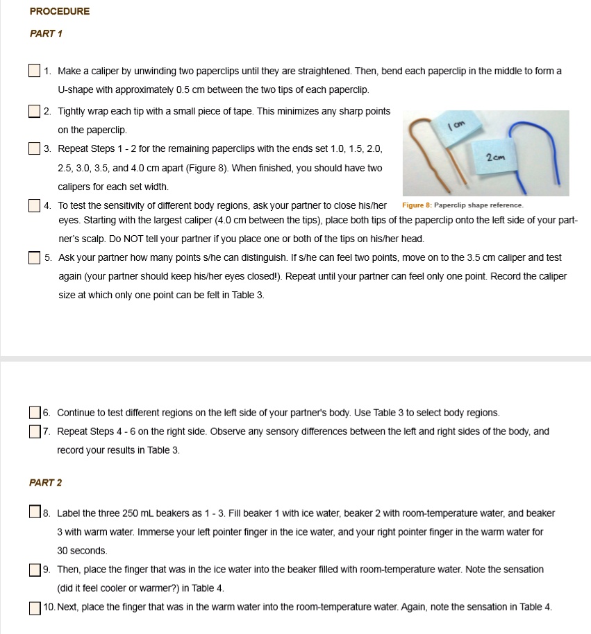 SOLVED: PROCEDURE PART 1 Make a caliper by unwinding two paperclips ...