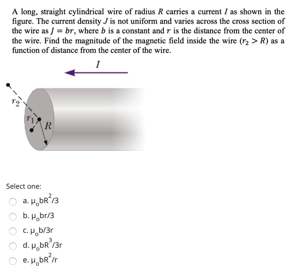 a long straight cylindrical wire of radius r carries a current as shown in the figure the ...