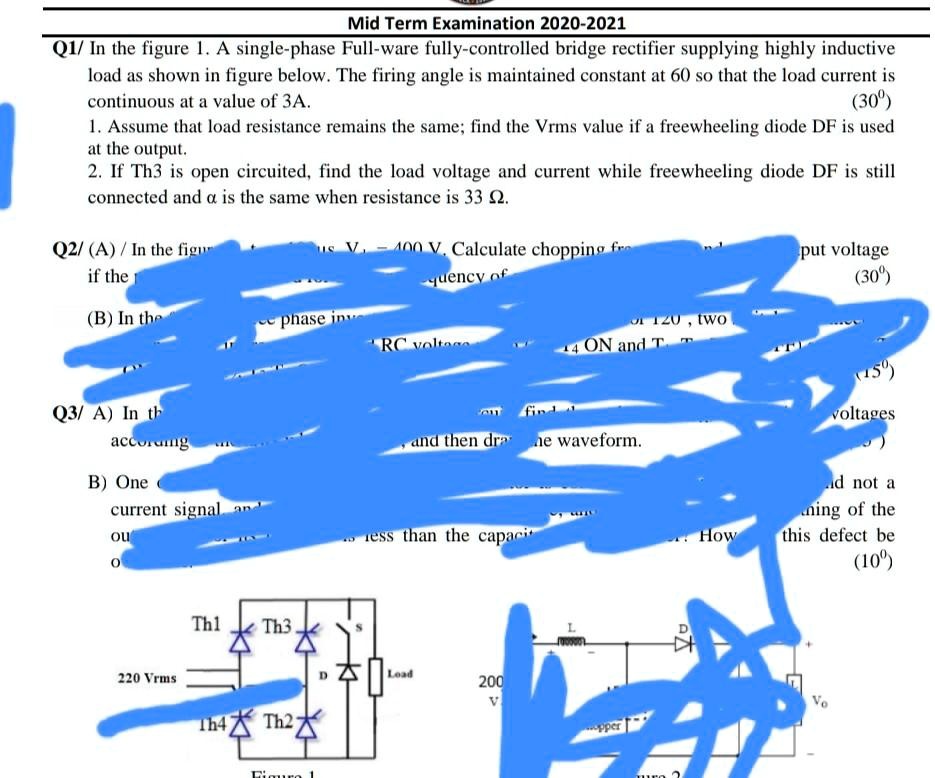 SOLVED: Mid Term Examination 2020-2021 Q1/ In the figure 1, a single ...