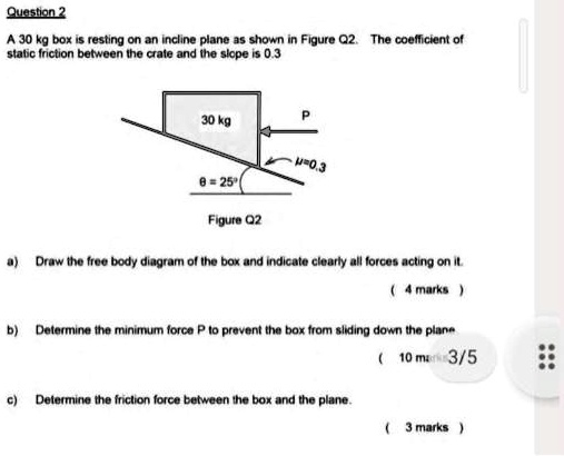 question 2 a 30 kg box is resting on an incline plane as shown in figure q2 the coefficient of ...