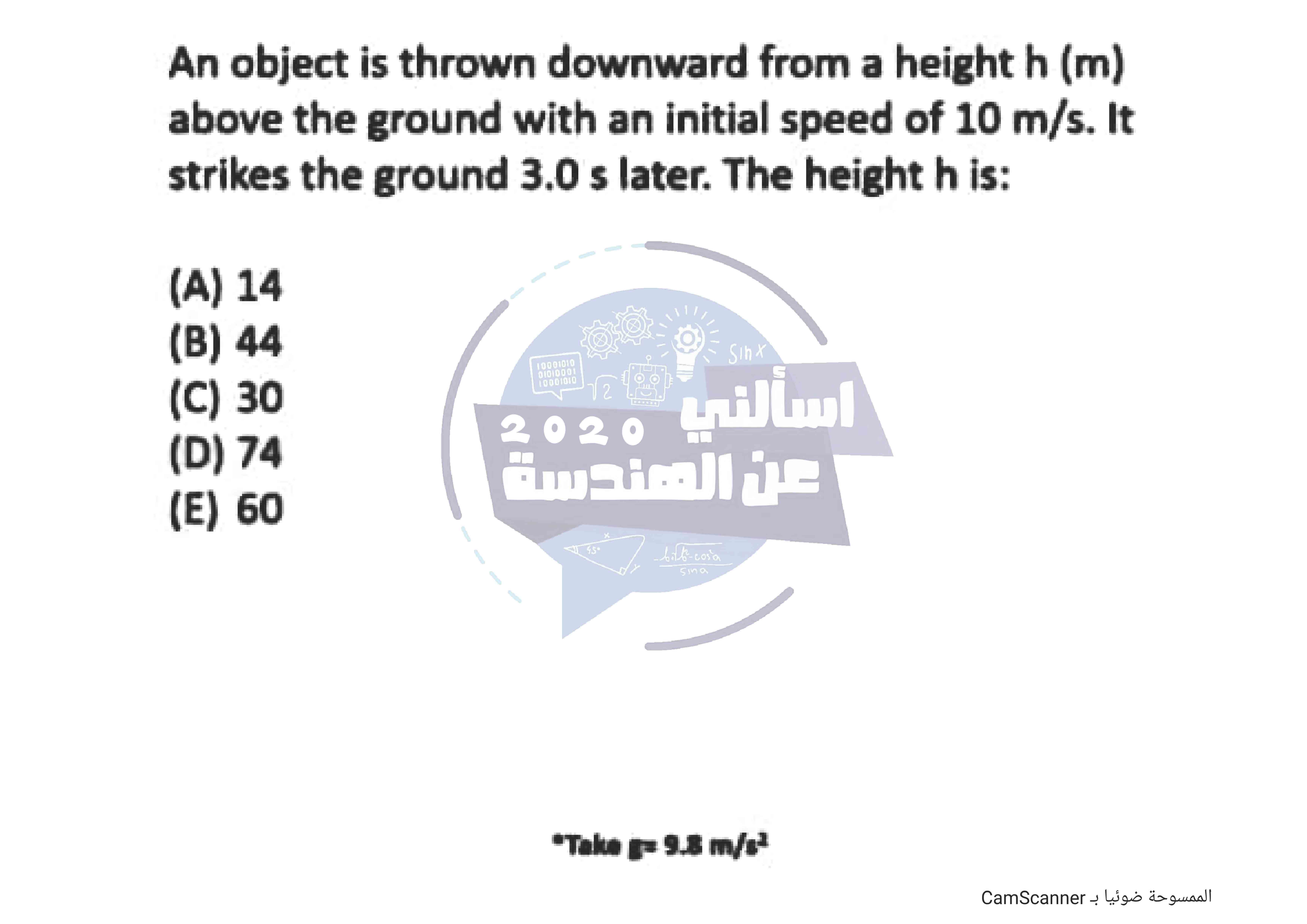 SOLVED: An object is thrown downward from a height h( m) above the ground with an initial speed ...