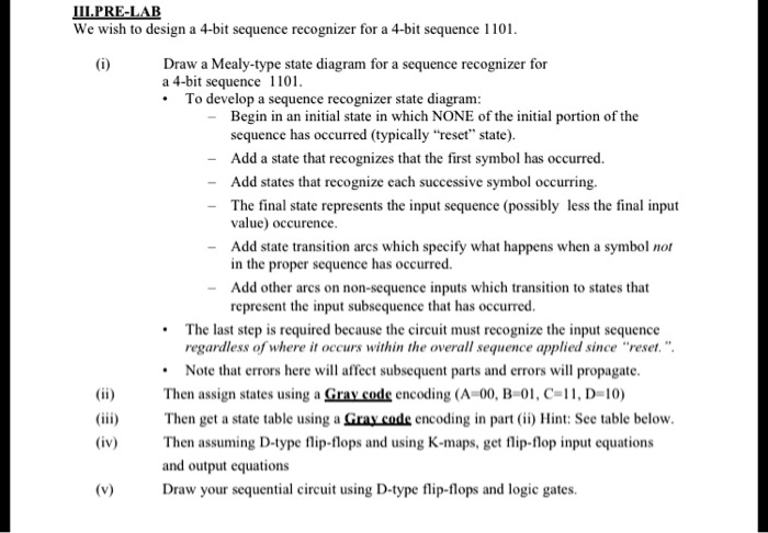 Solved Pre Lab Sequence Recognizer Design We Wish To Design A 4 Bit Sequence Recognizer For