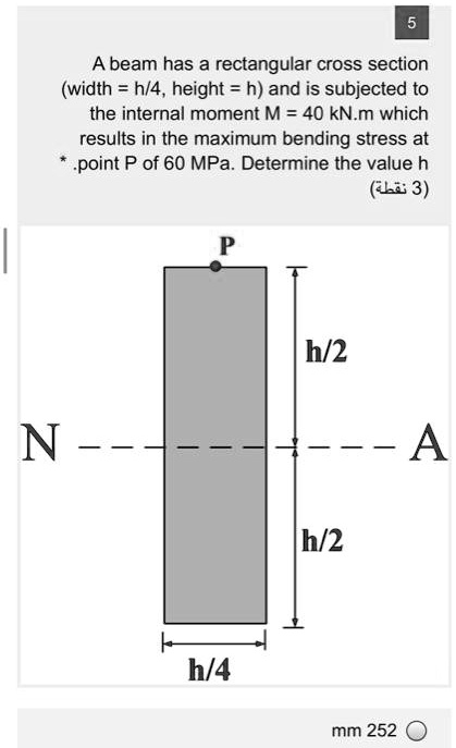 A beam has a rectangular cross section (width = h/4, height = h) and is ...