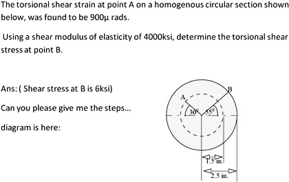 The torsional shear strain at point A on a homogenous circular section ...
