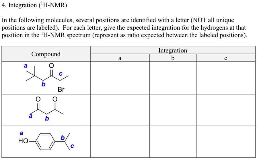 integration h nmr in the following molecules several positions are ...