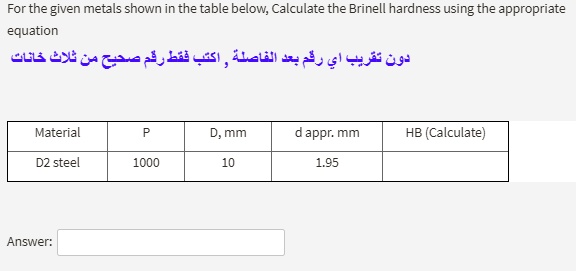 SOLVED: For the given metals shown in the table below, Calculate the ...