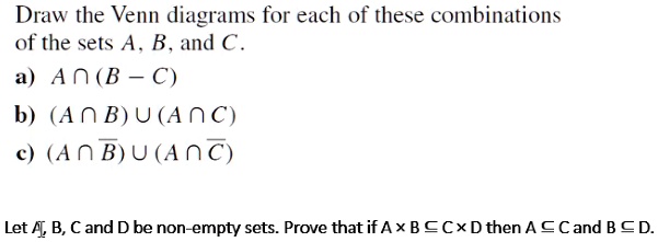 draw the venn diagrams for each of these combinations of the sets a b and a anb c b anb ua0c c ...