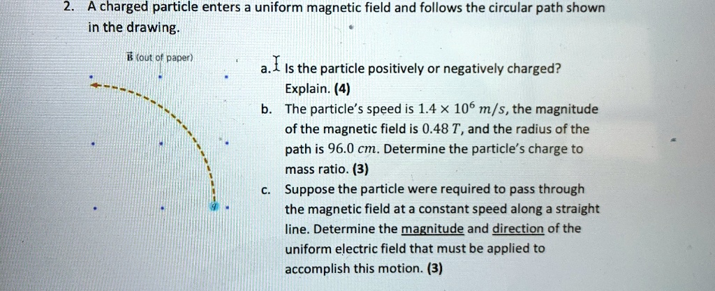 SOLVED: A charged particle enters a uniform magnetic field and follows the circular path shown ...