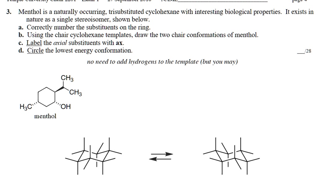 SOLVED:Menthol is a naturally occurring; trisubstituted cyclohexane ...