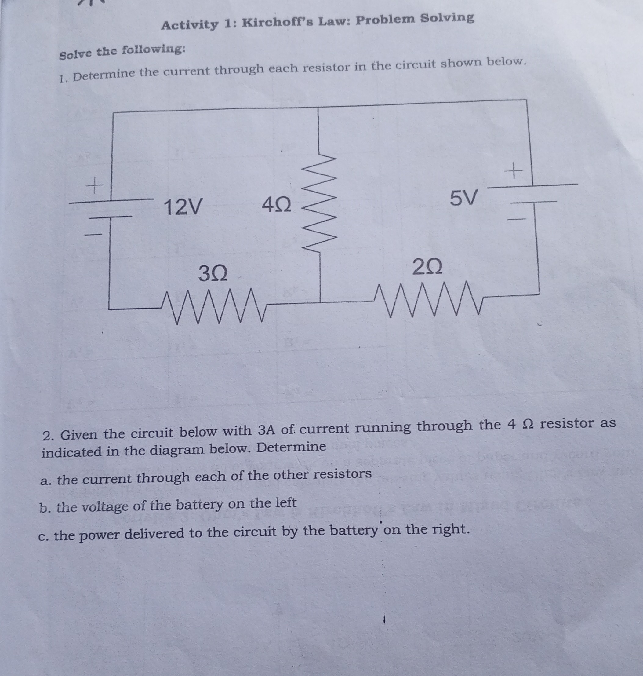 activity 1 kirchoffs law problem solving solve the following 1 determine the current through ...