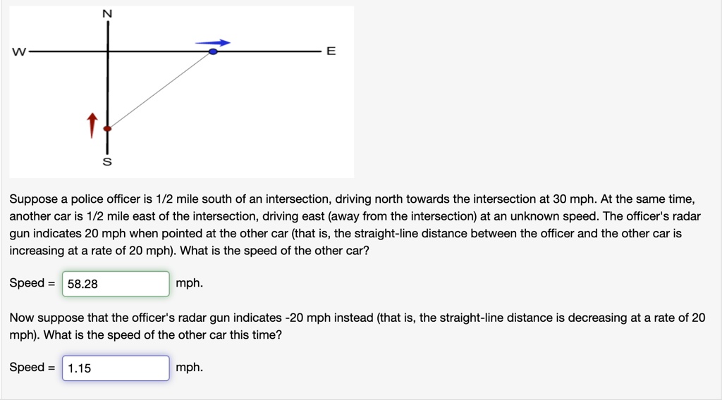m suppose police officer is 12 mile south of an intersection driving ...