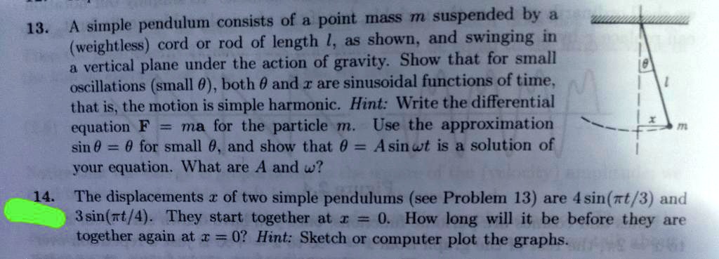 SOLVED: 13. A simple pendulum consists of a point mass m suspended by a weightless cord or rod ...