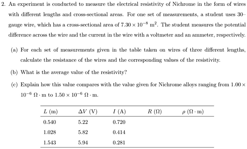 2 an experiment is conducted to measure the electrical resistivity of ...