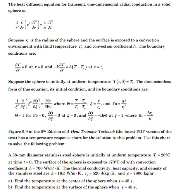 SOLVED: The heat diffusion equation for transient, one-dimensional ...
