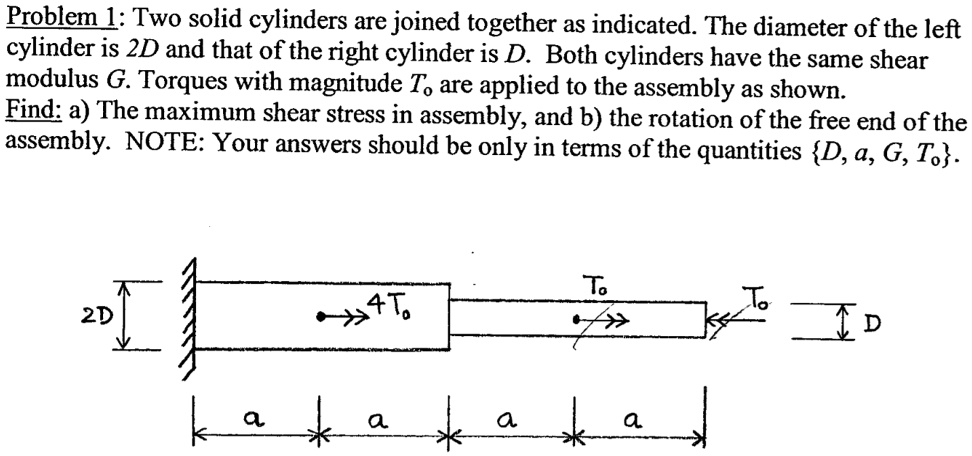 SOLVED: Problem 1: Two solid cylinders are joined together as indicated ...