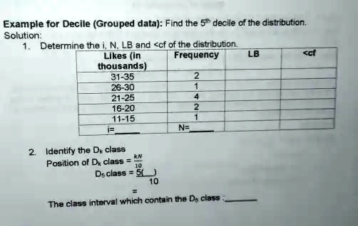 example for decile grouped data find the 5 decile of the distribution solution determinethe n lb ...