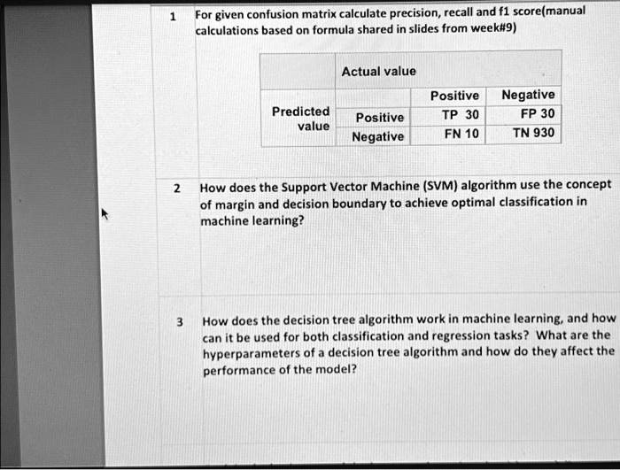 1 For given confusion matrix calculate precision, recall and...