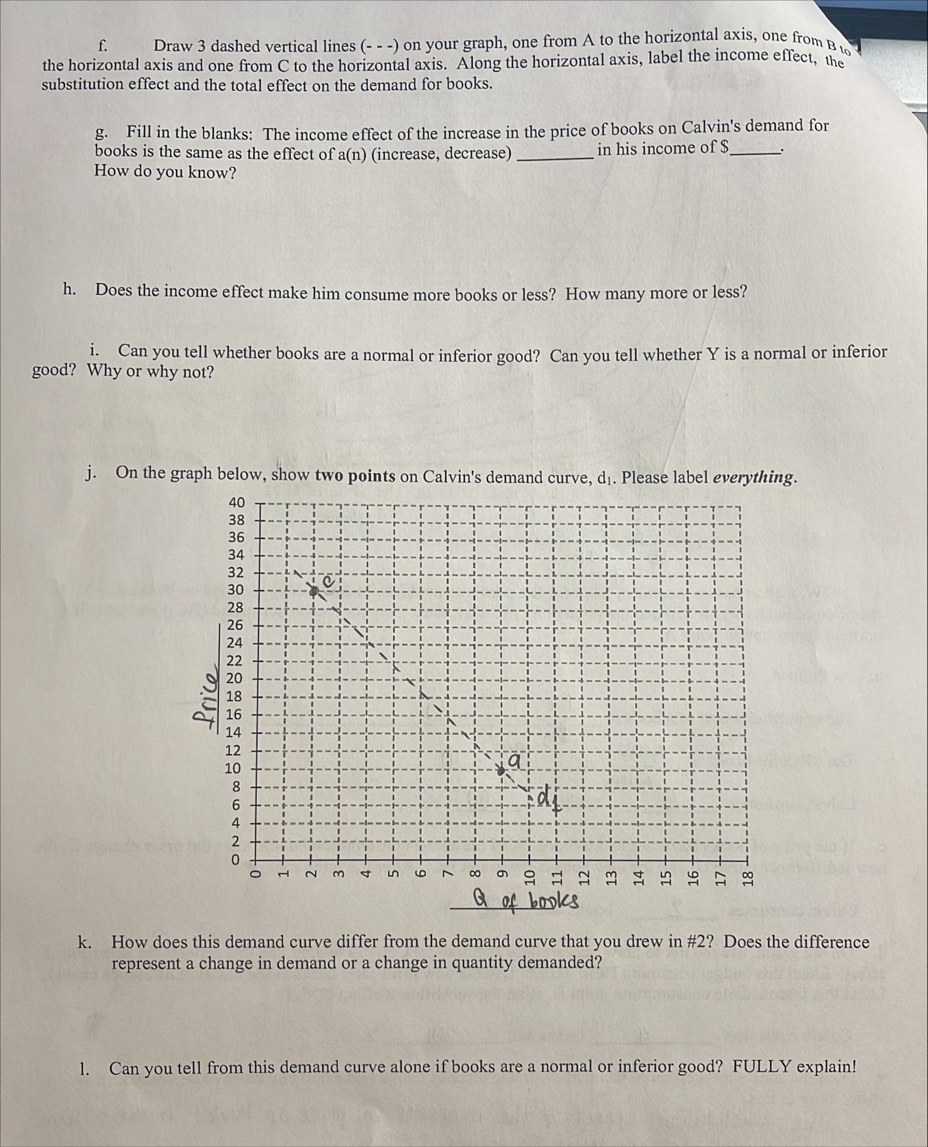 SOLVED: f. Draw 3 dashed vertical lines (- - -) on your graph, one from ...