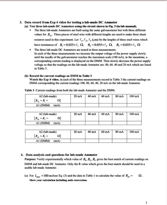 SOLVED: 3. Data record from Exp 4 video for testing a lab-made DC ...