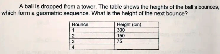 SOLVED: A ball is dropped from a tower: The table shows the heights of ...