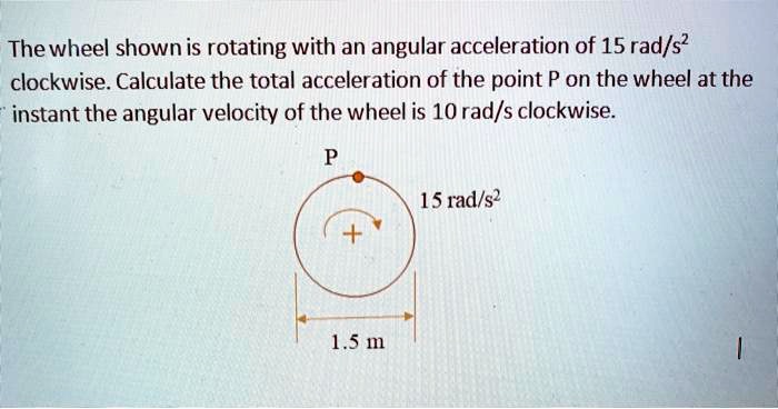 SOLVED: The wheel shown is rotating with an angular acceleration of 15 rad/s clockwise ...