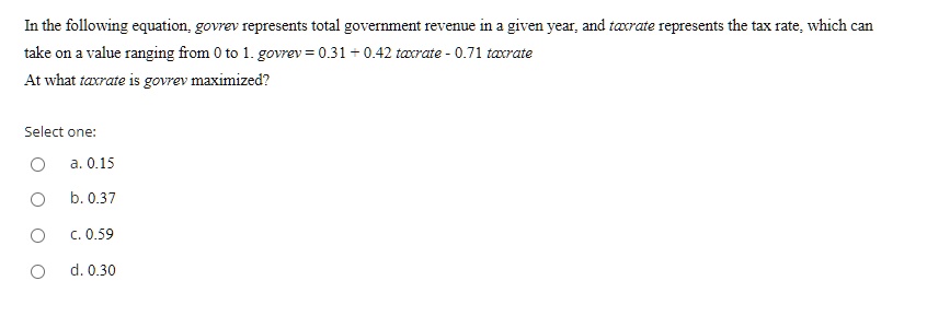 In the following equation, govrev represents total government revenue ...