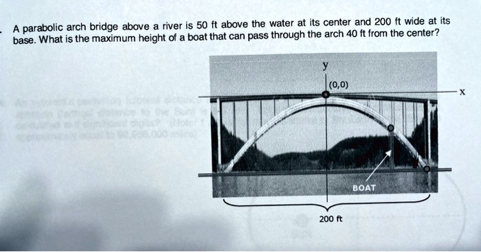 river is 50 ft above the water at its center and 200 ft wide at its ...
