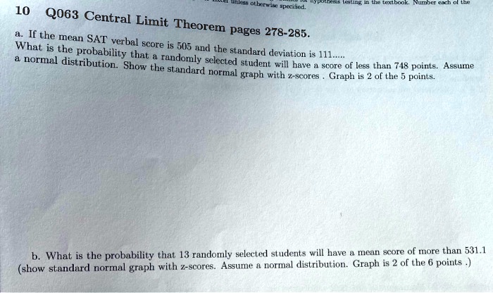 Solved Hcoll Tmoc Catt Apcccd 10 Q063 Central Limit Theorem Ifthe Mean Sat Pages 278 285 What