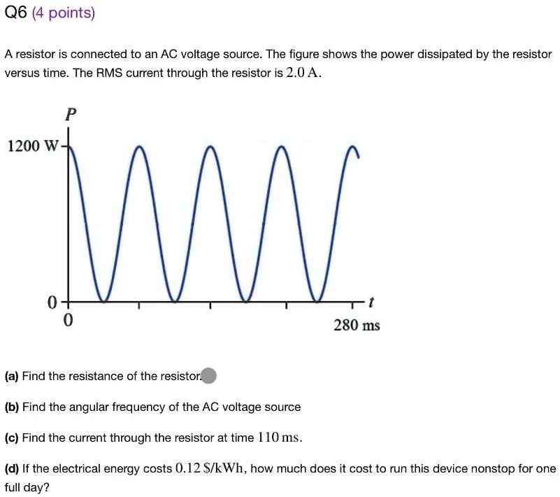 SOLVED: Q6 (4 points) A resistor is connected to an AC voltage source. The figure shows the ...