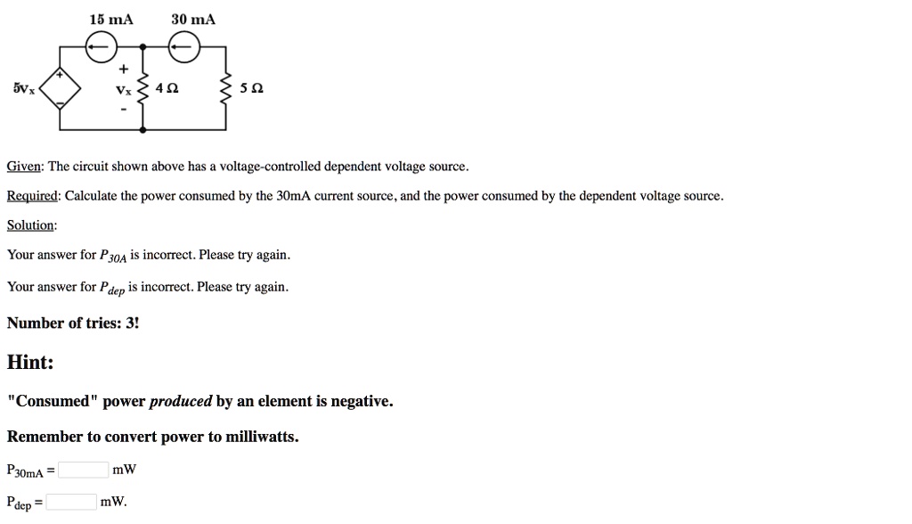 15 mA 30 mA + 5Vx Vx 4? 5 ? Given: The circuit shown above has a ...