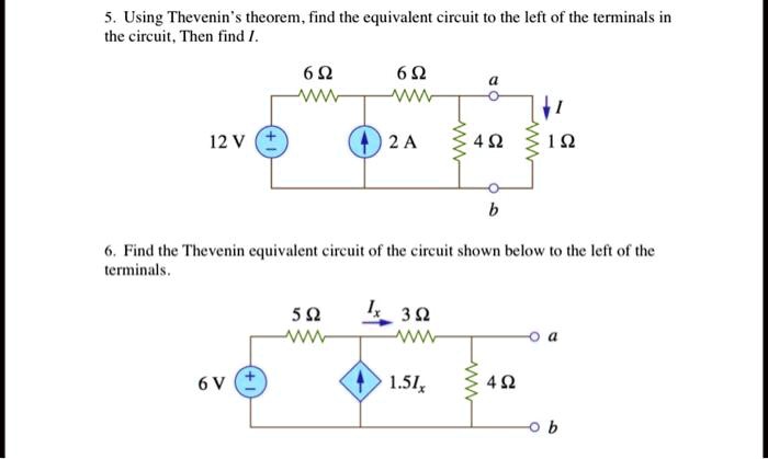 Using Thevenin's theorem, find the equivalent circuit to the left of the terminals in the ...
