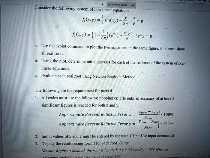 Solved Consider The Following System Of Non Linear Equations Hxy Sinxy 2n Fxy 1 