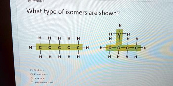 SOLVED: What type of isomers are shown? Cis-trans Enantiomers Structural isomers
