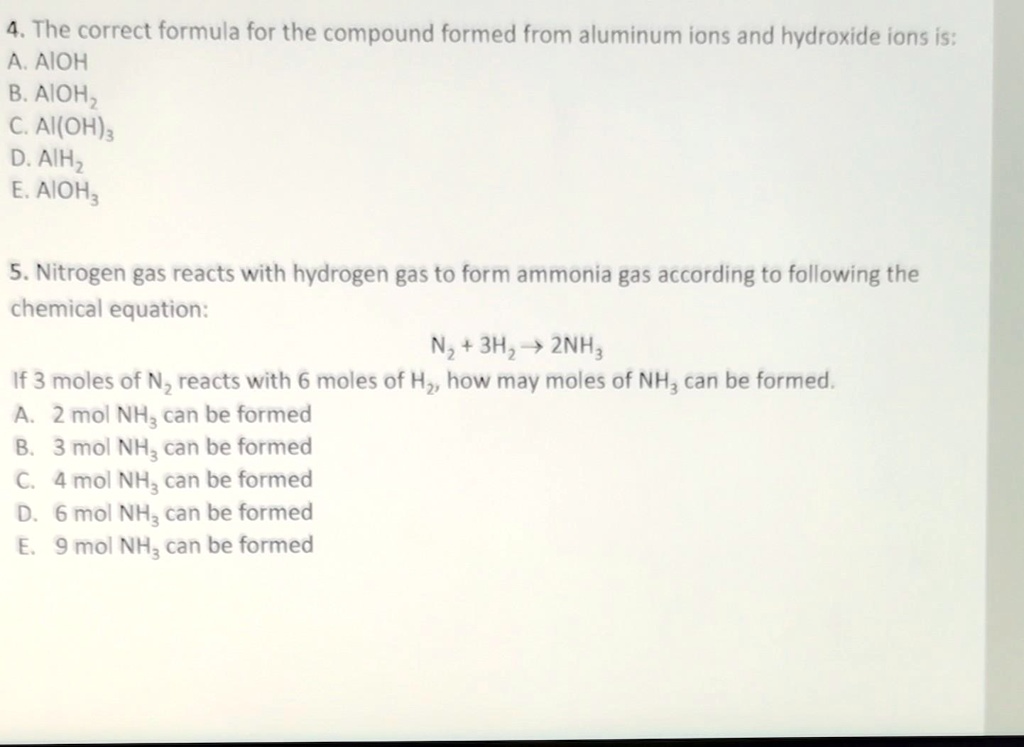 SOLVED: 4. The correct formula for the compound formed from aluminum ...