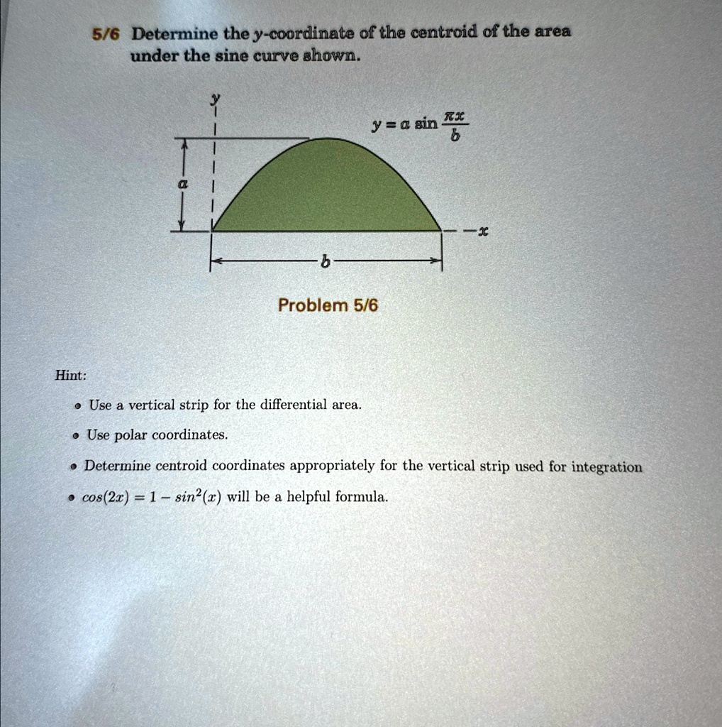 5/6 Determine the y-coordinate of the centroid of the area under the ...