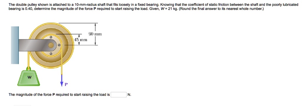 the double pulley shown is attached to a 10 mm radius shaft that fits ...