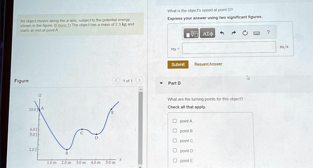 An object moves along the x axis, subject to the potential energy shown in the figure. (Figure 1 ...
