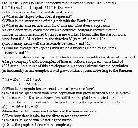 SOLVED: The linear Celsius Fahrenheit conversion function where 50 ...