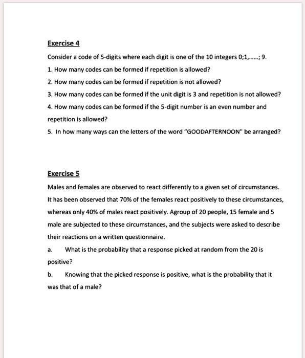 SOLVED: Exercise 4 Consider a code of 5 digits where each digit is one ...