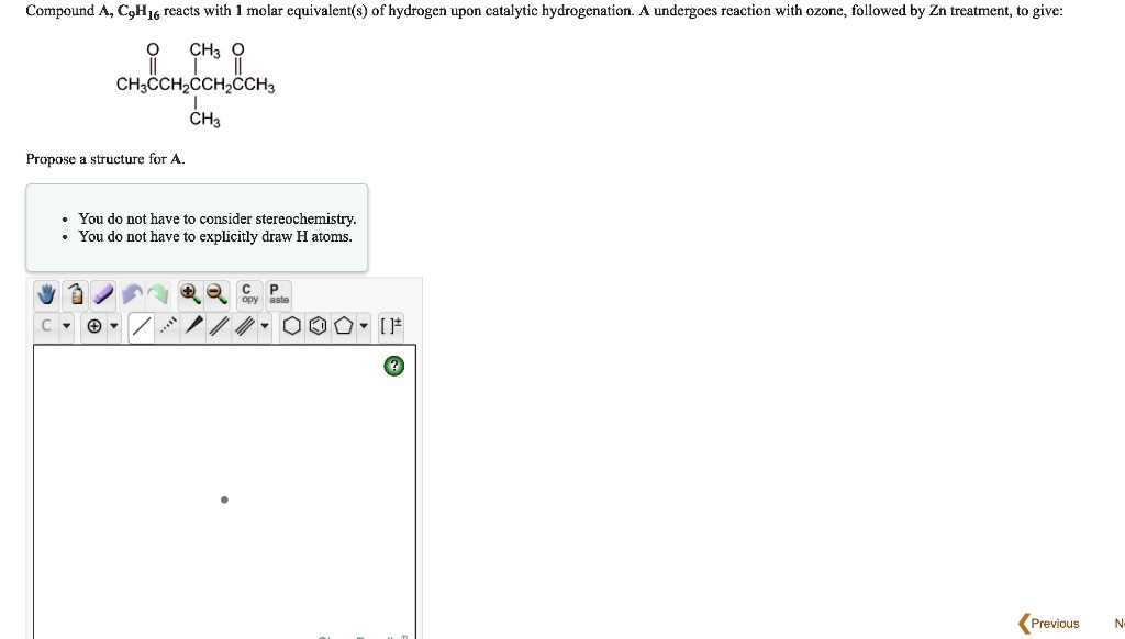 compound a c9h16 reacts with 1 molar equivalents of hydrogen upon ...