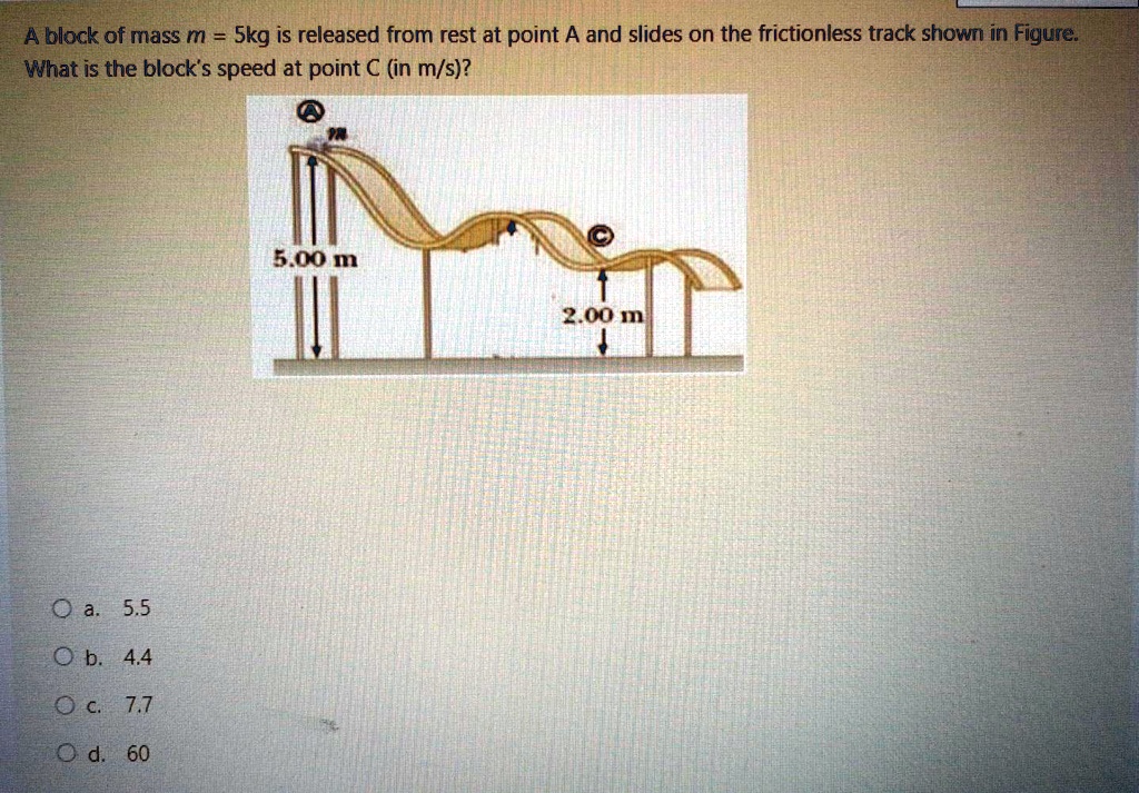SOLVED: A block of mass m Skg is released from rest at point A and ...