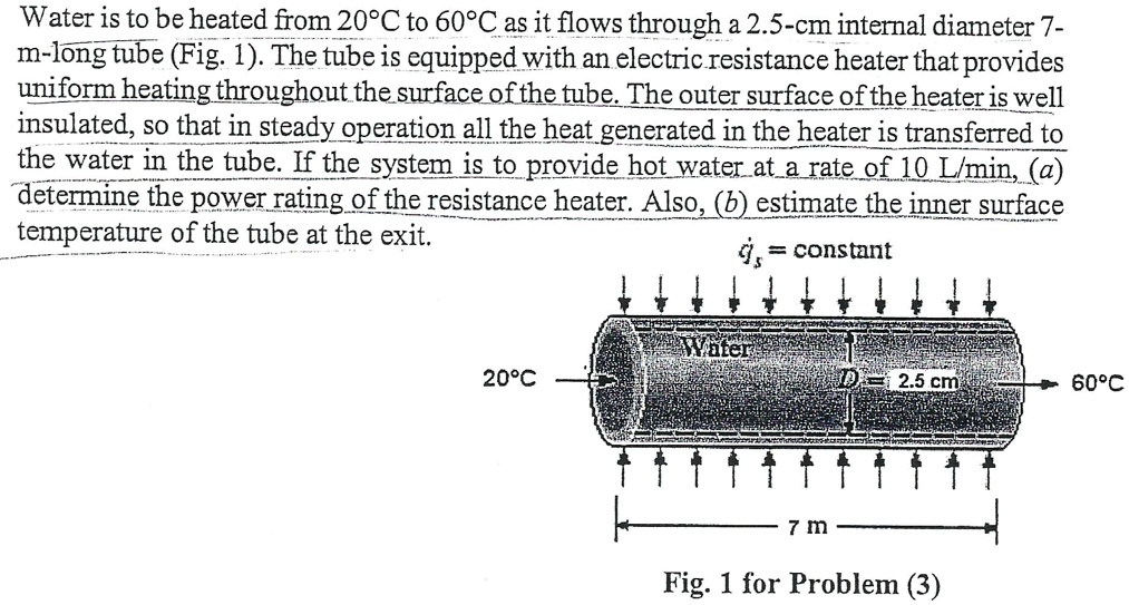 SOLVED: Water is to be heated from 20Â°C to 60Â°C as it flows through a ...
