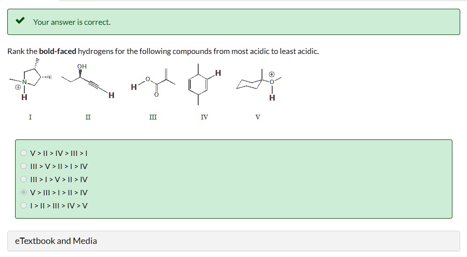 SOLVED: Rank the bold-faced hydrogens for the following compounds from ...