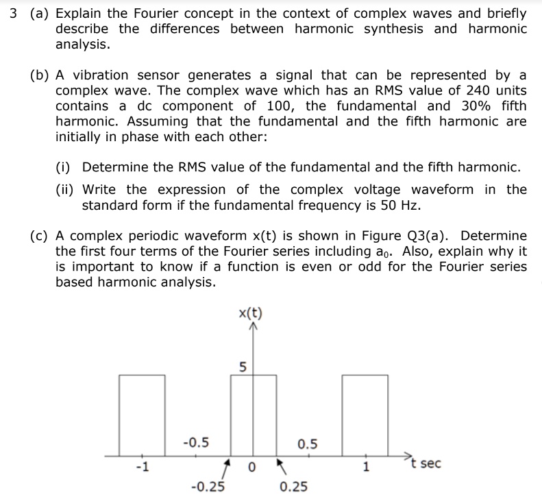 SOLVED: 3 (a) Explain the Fourier concept in the context of complex waves and briefly describe ...